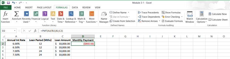 Using The Pmt Function In Microsoft Excel Training Connection